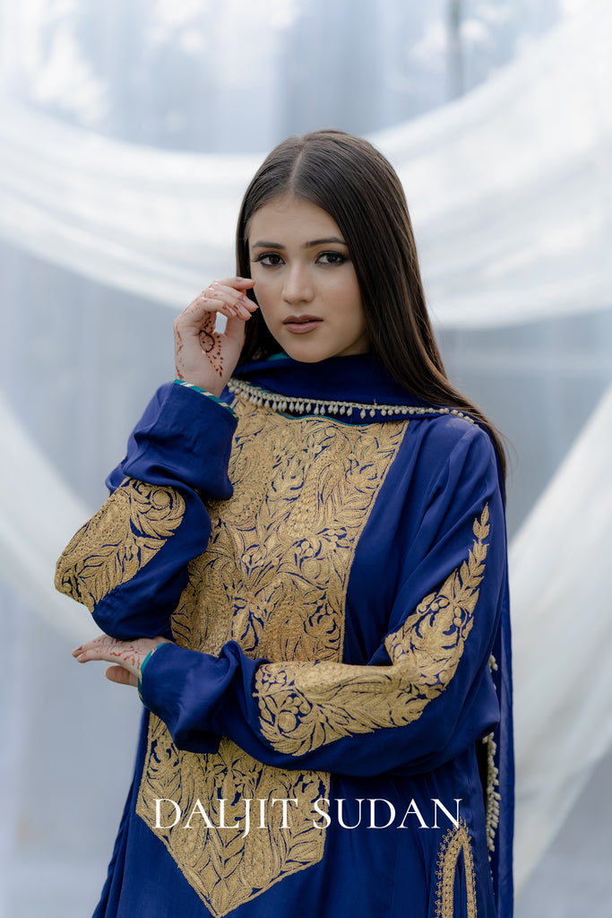 Navy Blue Long Yolk Tilla Suit