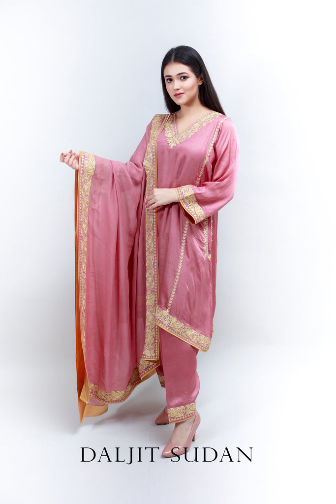 Aurora Pink German Satin Phiran Suit