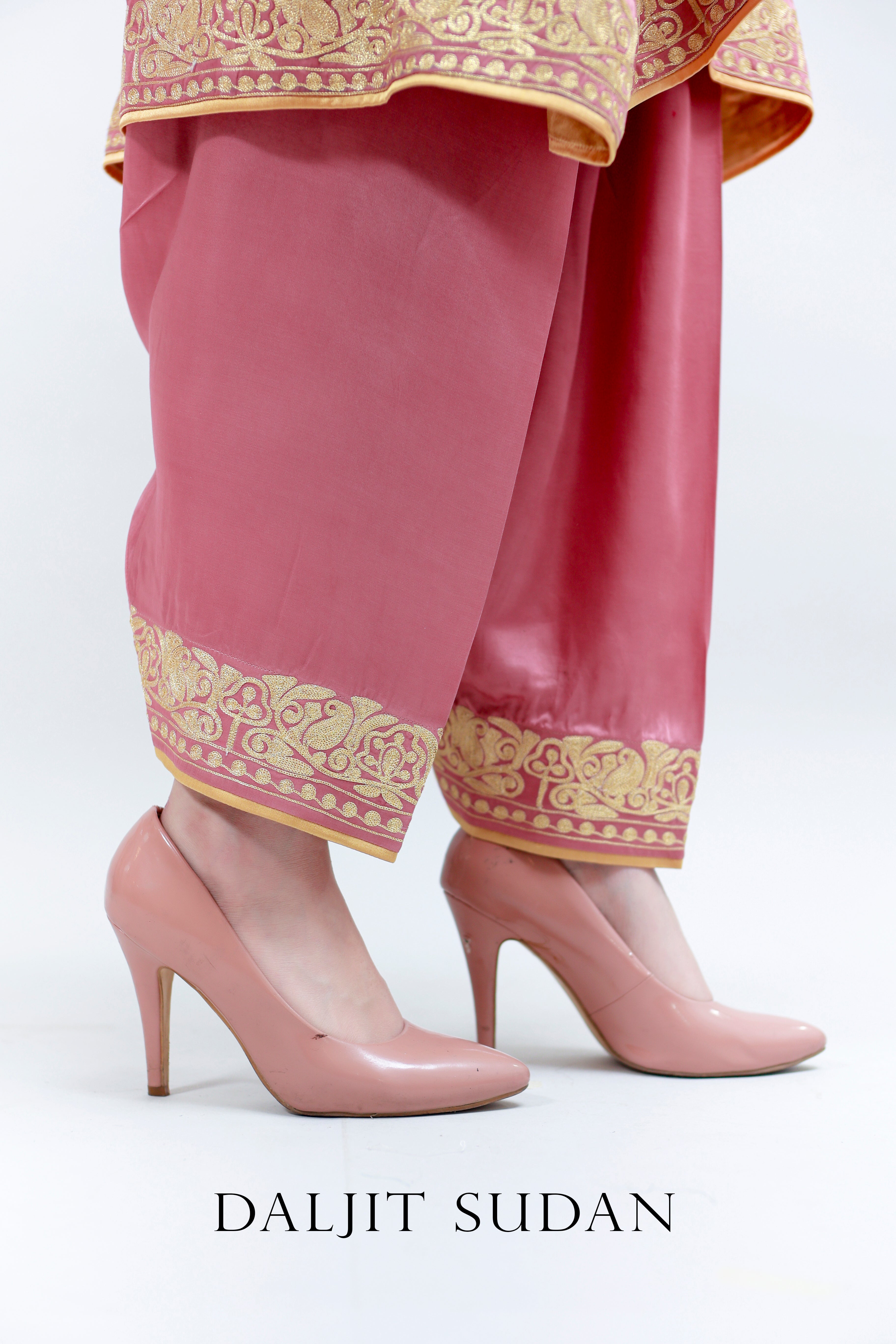 Aurora Pink German Satin Phiran Suit