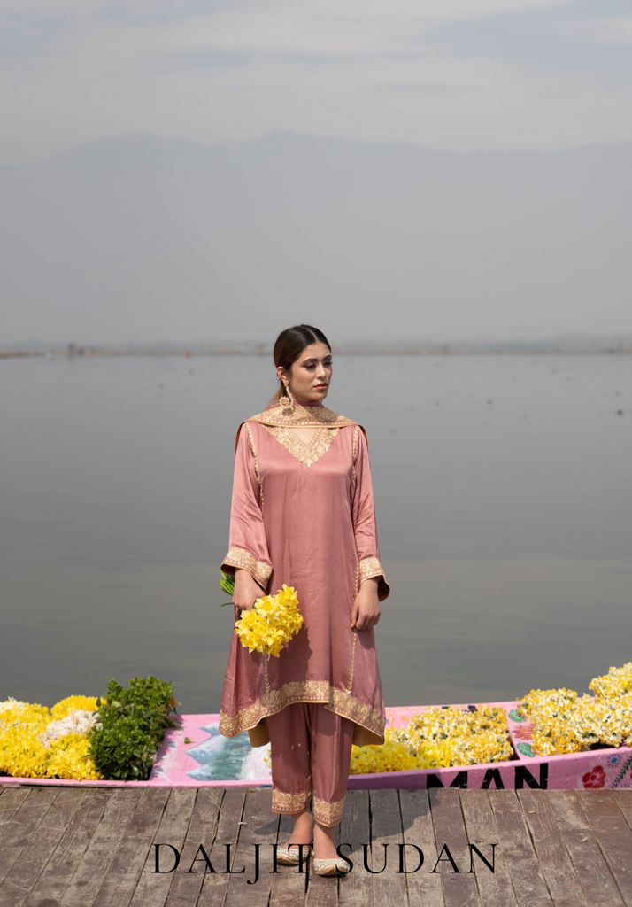 Aurora Pink German Satin Phiran Suit